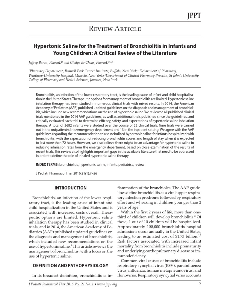 Hypertonic Saline For The Treatment of Bronchiolitis in Infants and ...