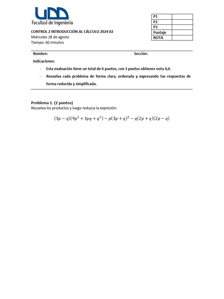 Control 2 Introducción Al Cálculo SCL | PDF
