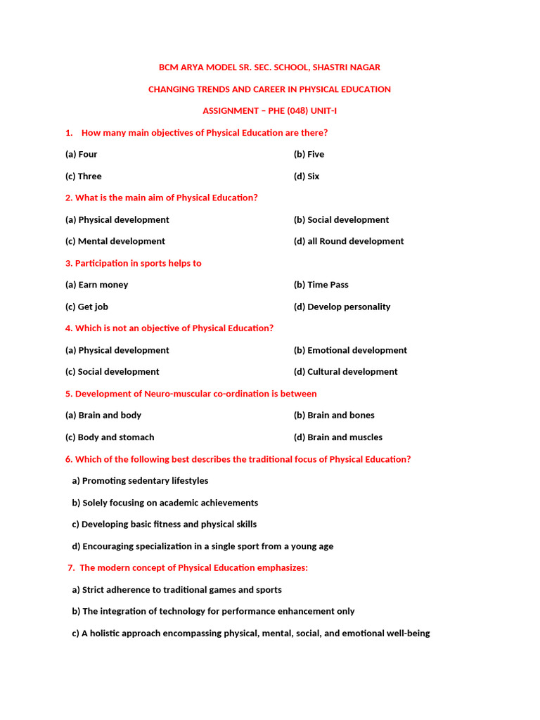 Changing Trends and Career Assignment | PDF | Reason | Physical Education