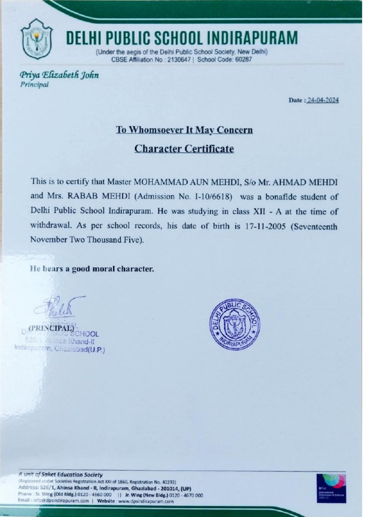 Character Certificate | PDF