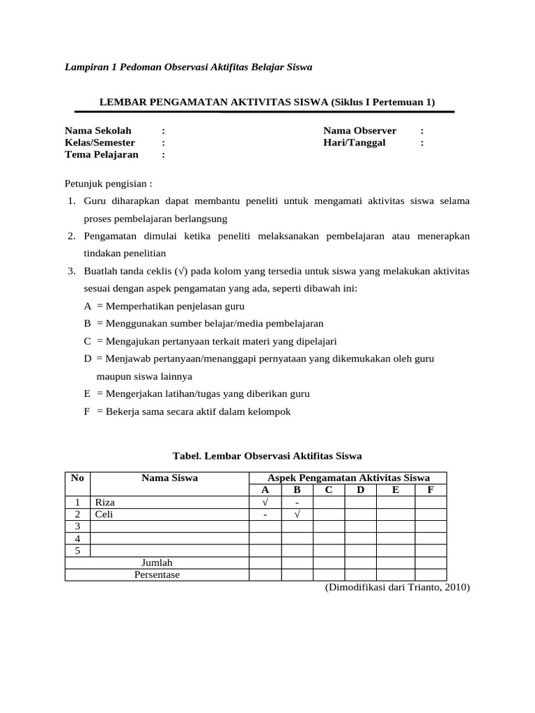 Berbagai Contoh Instrumen Penelitian | PDF