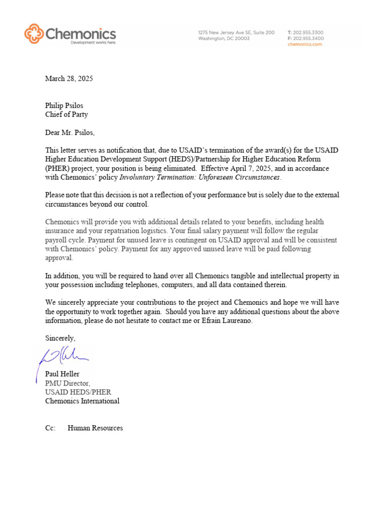 Psilos - Notice of Position Elimination | PDF