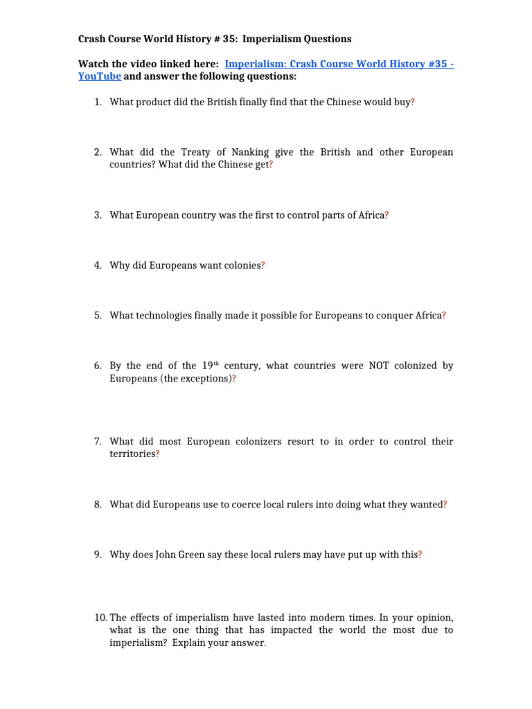 CC WH Imperialism Questions | PDF