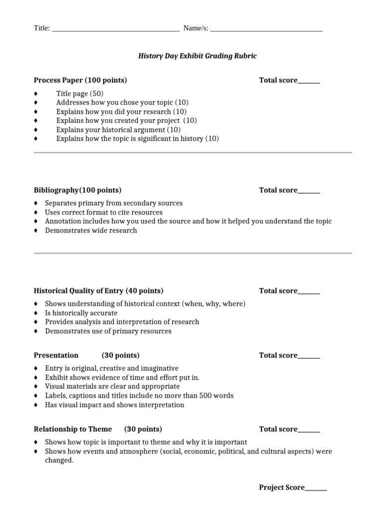NHD Grading Rubric - Docx Checklist | PDF | Bibliography | Note ...