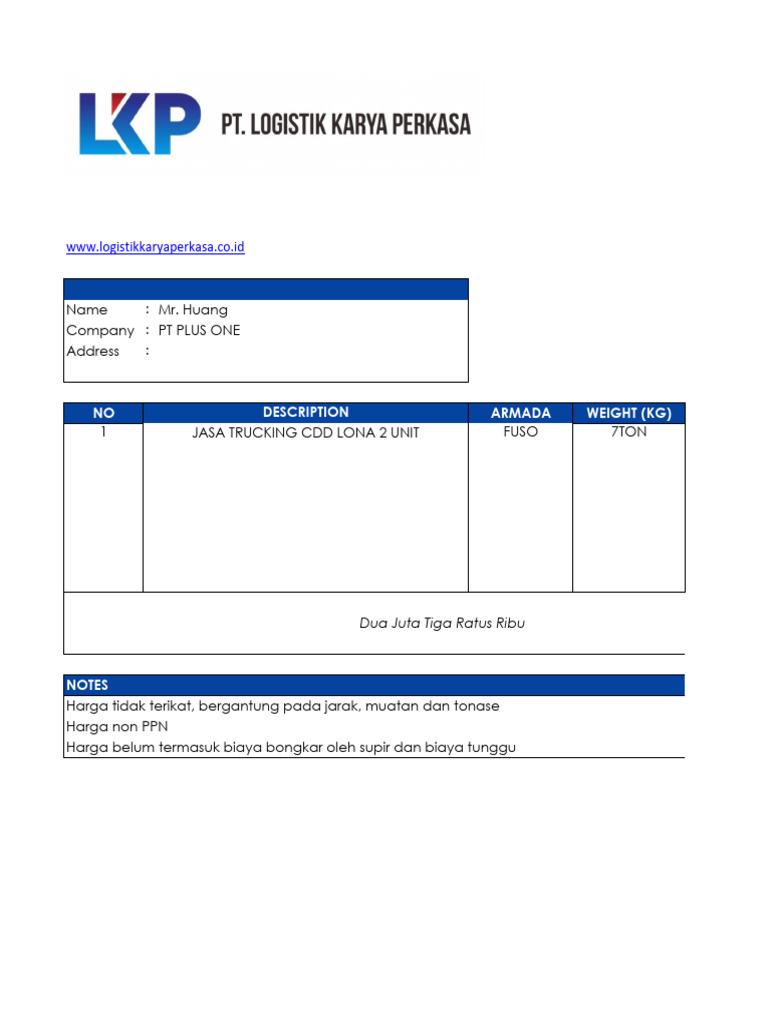 Draft Quotation & Proforma Invoice LKP MR - Huang | PDF