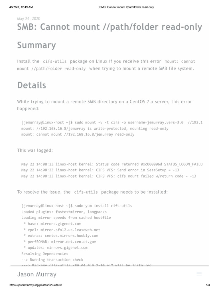 SMB Cifs Mount Bug Fix Install Cifs Utils | PDF