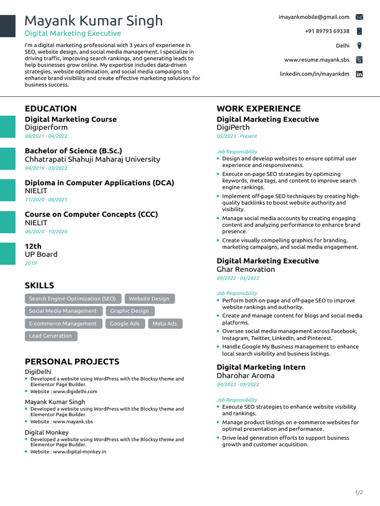 Mayank Resume For Digital Marketing Freelancing | PDF | Search Engine Optimization | Digital ...