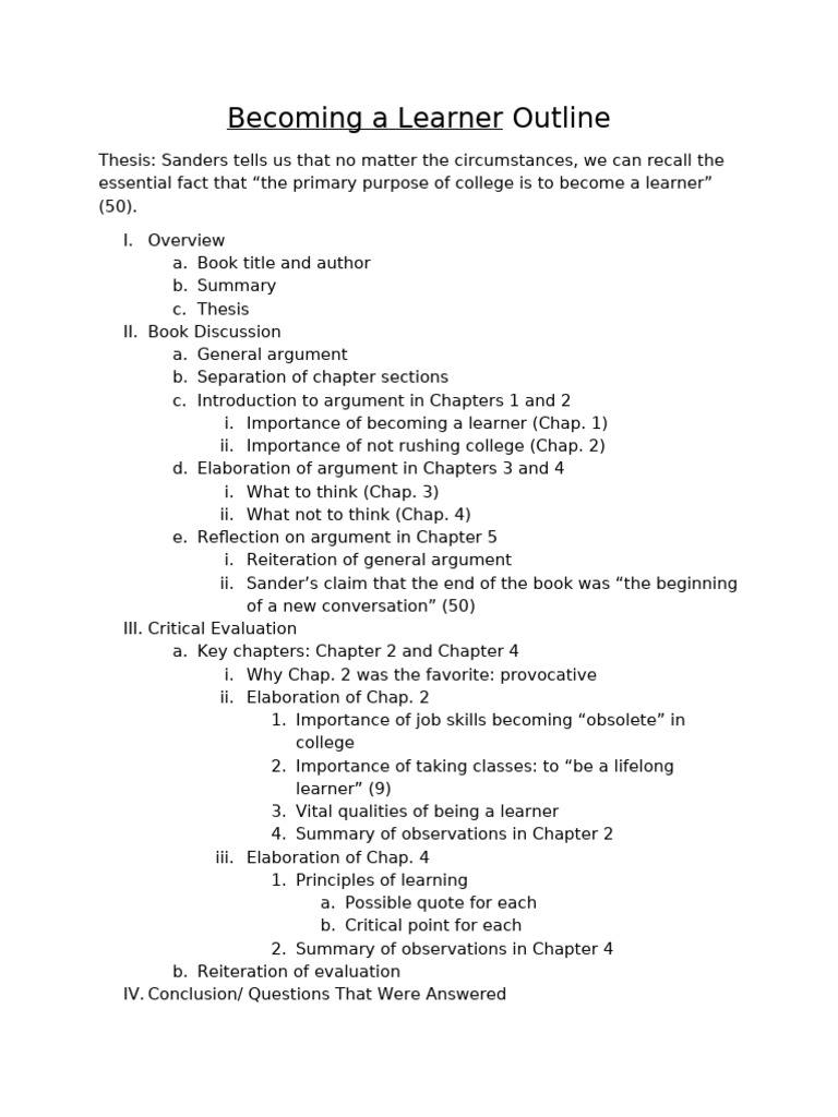 Becoming A Learner Outline | PDF