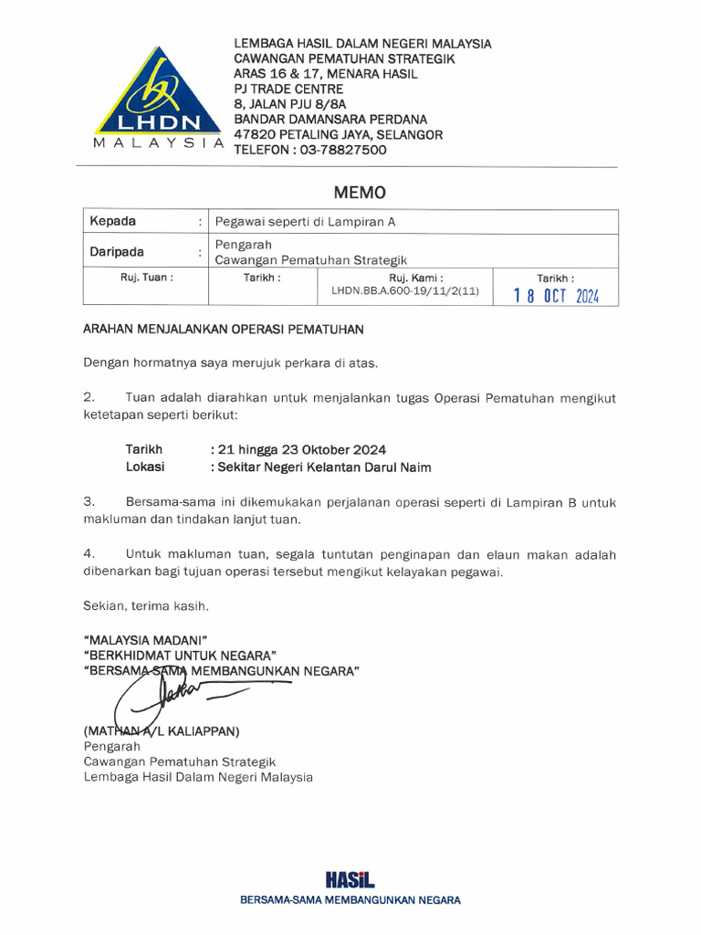 Memo Arahan Menjalankan Operasi Pematuhan | PDF