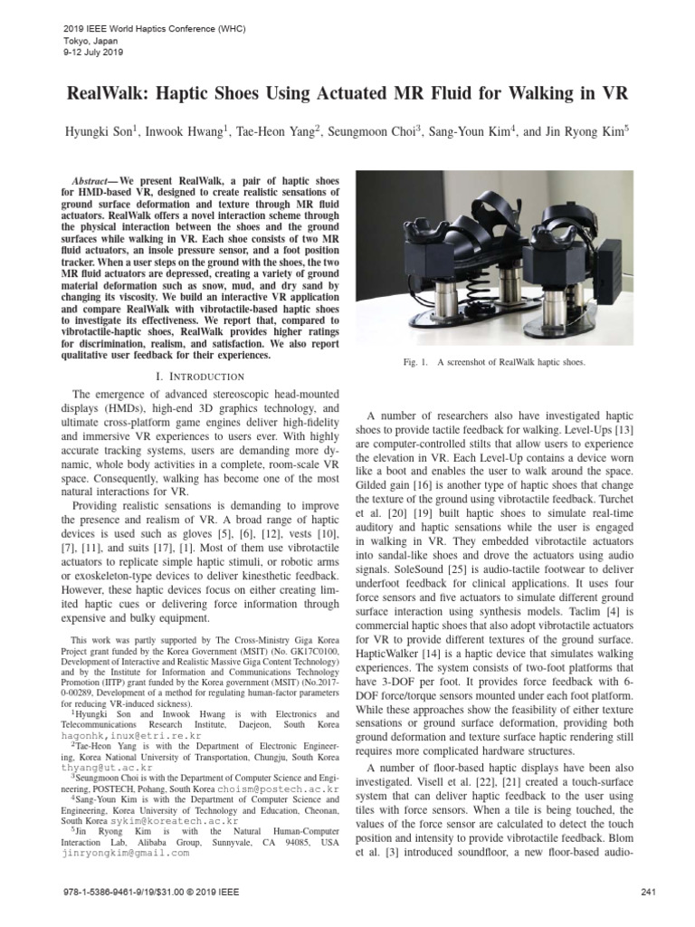 RealWalk: Haptic Shoes for VR Walking | PDF | Virtual Reality