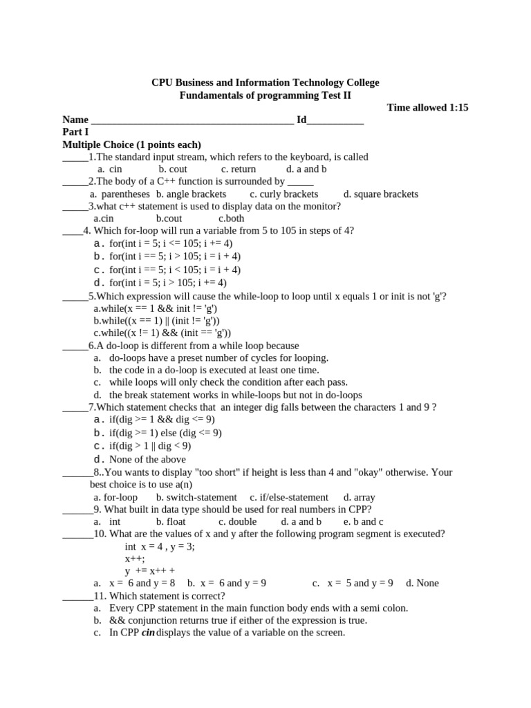 Test II CPP | PDF | Integer (Computer Science) | Software Engineering