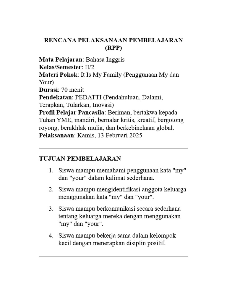 RPP PEDATTI BING KAMIS 13 FEB 2025 | PDF