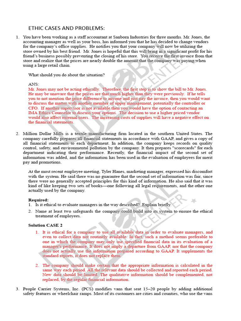 ETHIC-CASES-wid-sol_updated | PDF | Economies | Business