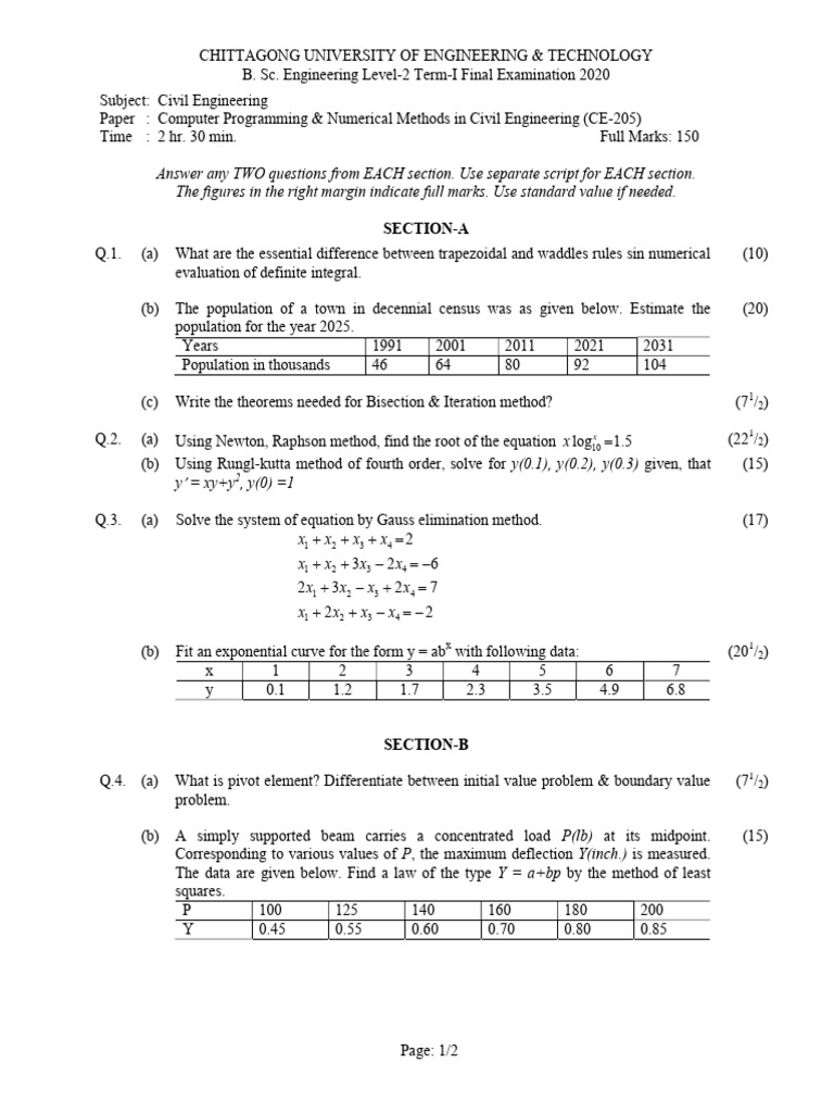 Civil Engineering Exam: Programming Methods | PDF | Function ...