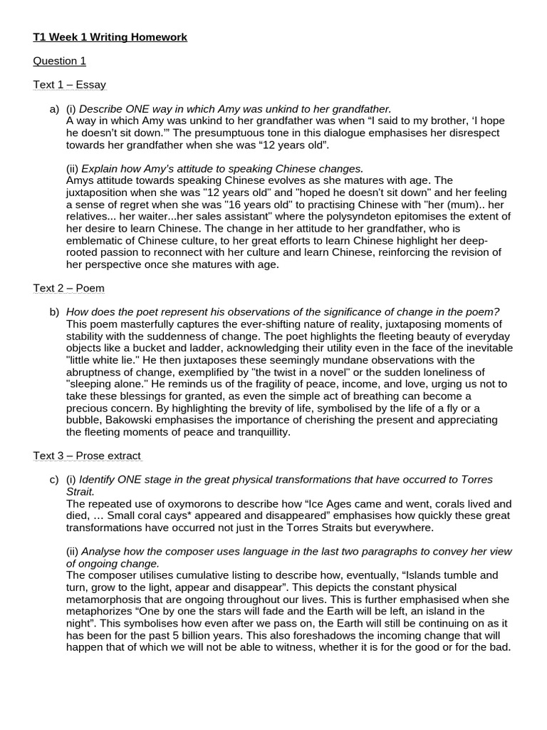 T1 Week 1 Writing Homework | PDF