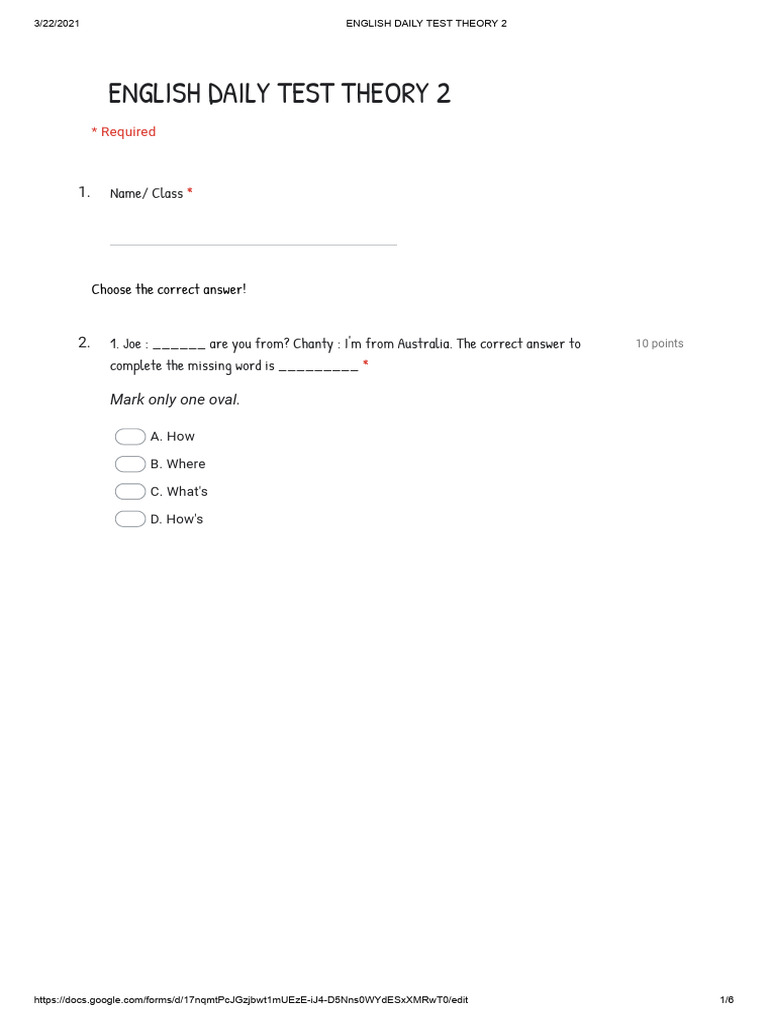 DAILY TEST THEORY 2 - Google Forms | PDF | Foods | Cuisine