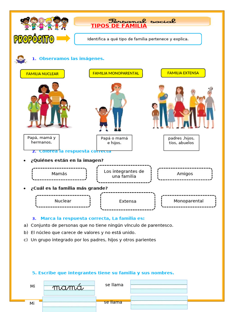 1° E3 S3 FICHA D1 PS TIPOS DE FAMILIA | PDF