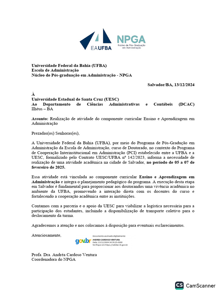 Modelo Oficio UFBA para Viagem Assinado | PDF