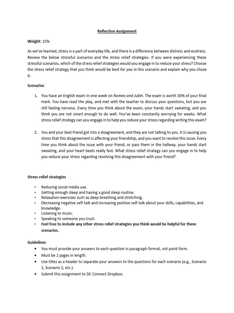 Stress Relief Strategies Reflection Assignment | PDF