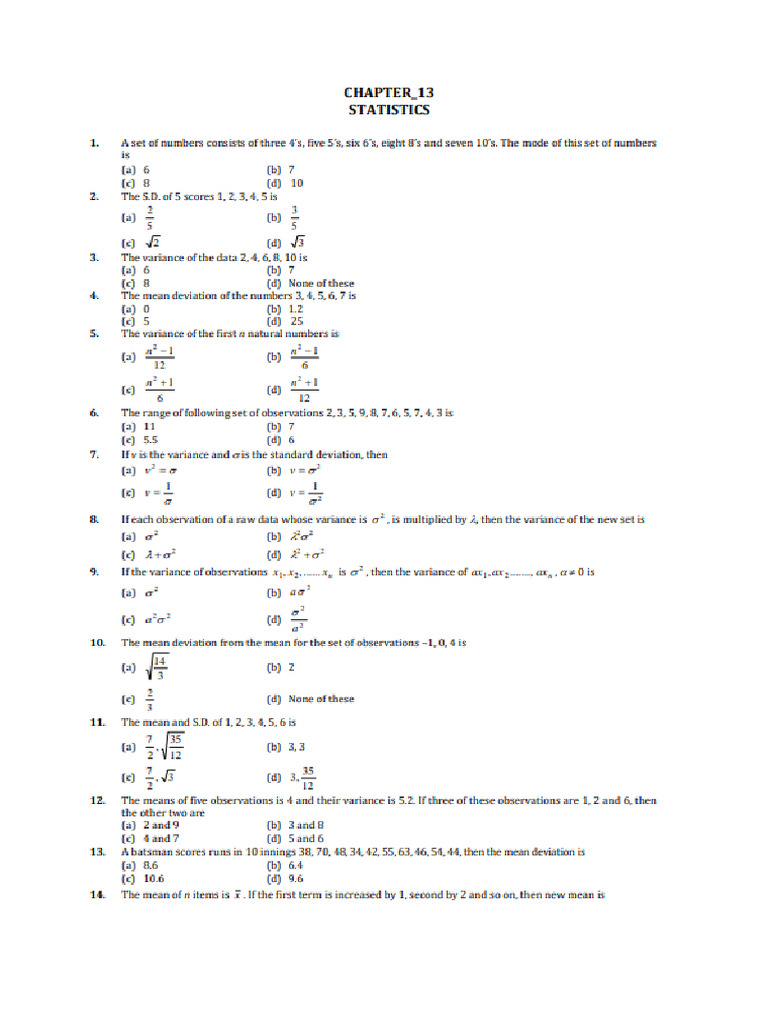 Statistics - MCQ | PDF