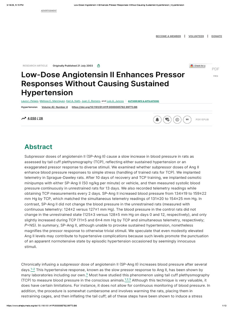 Low-Dose Angiotensin II Enhances Pressor Responses Without Causing ...