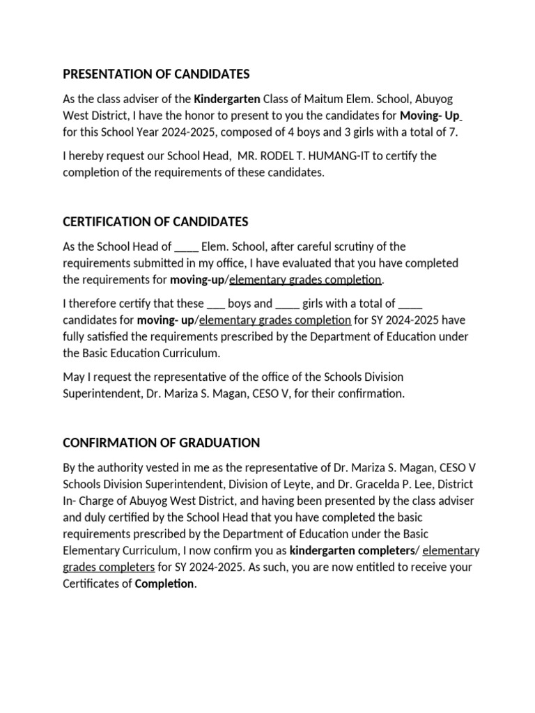 GRADUATION - PRESENTATION CONFIRMATION of GRADUATES | PDF