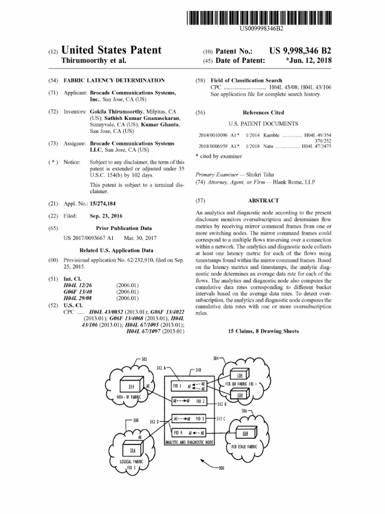 US9998346 Brocade Latency Determination | PDF | Computer Hardware | Computer Networking