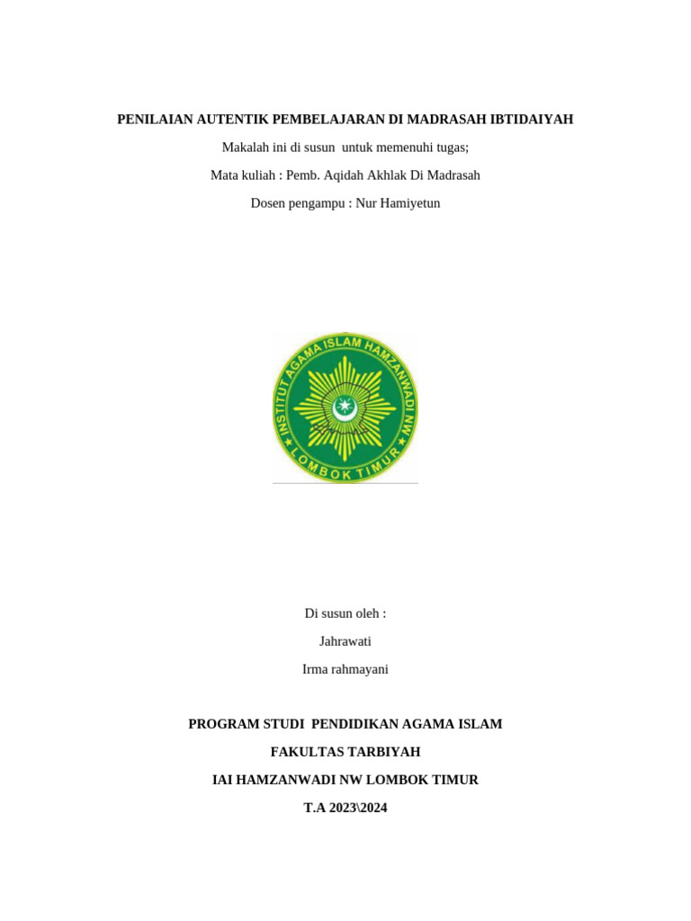 Penilaian Autentik di Madrasah Ibtidaiyah | PDF