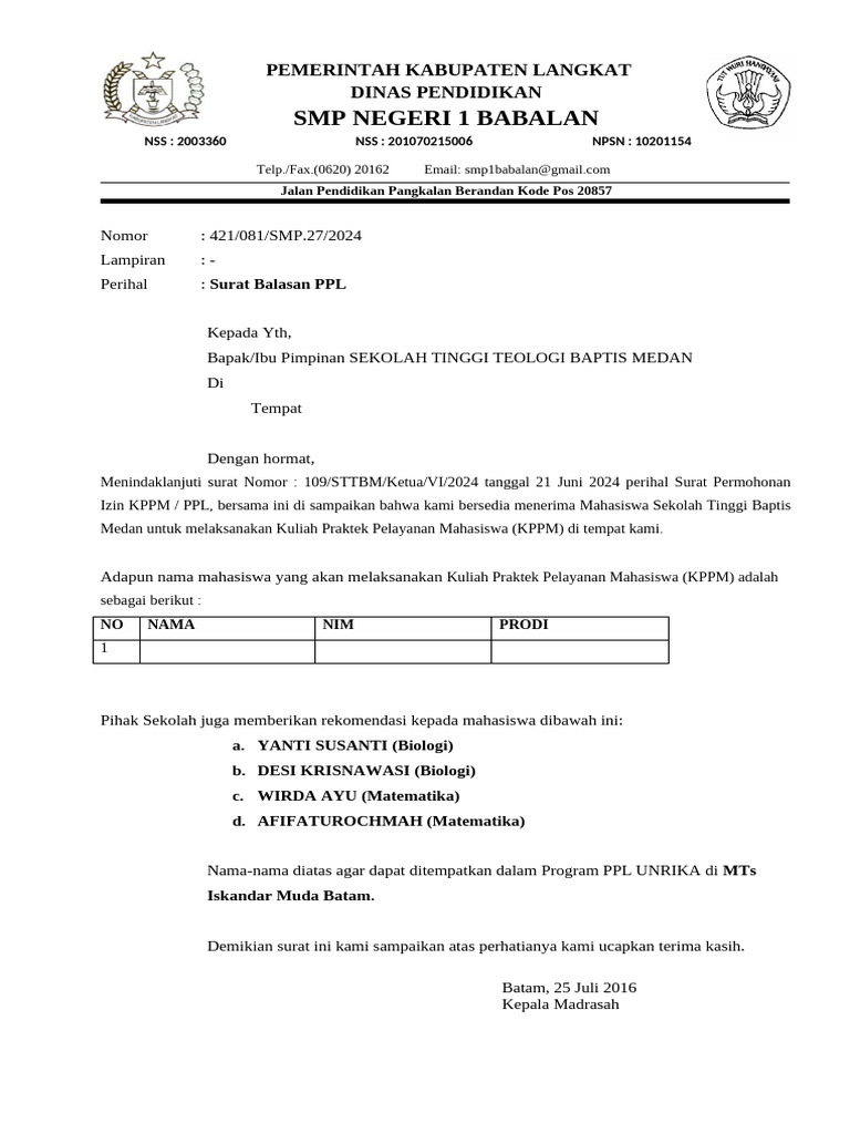 Contoh_Surat_Balasan_PPL | PDF