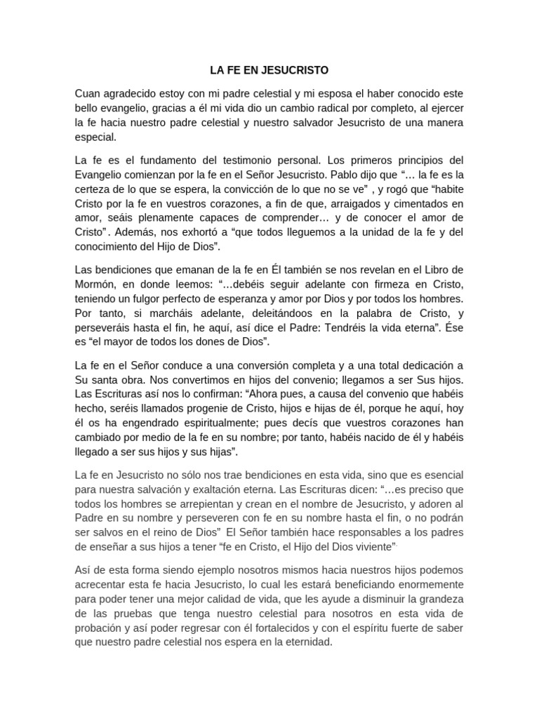La Fe en Jesucristo y su Importancia | PDF | Cristo (título) | Fe