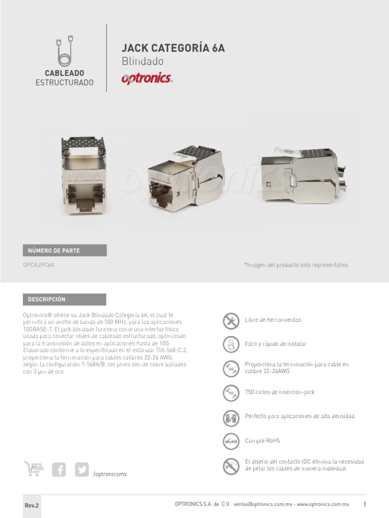 Jack Blindado Cat 6A para Cableado Estructurado | PDF | Cobre