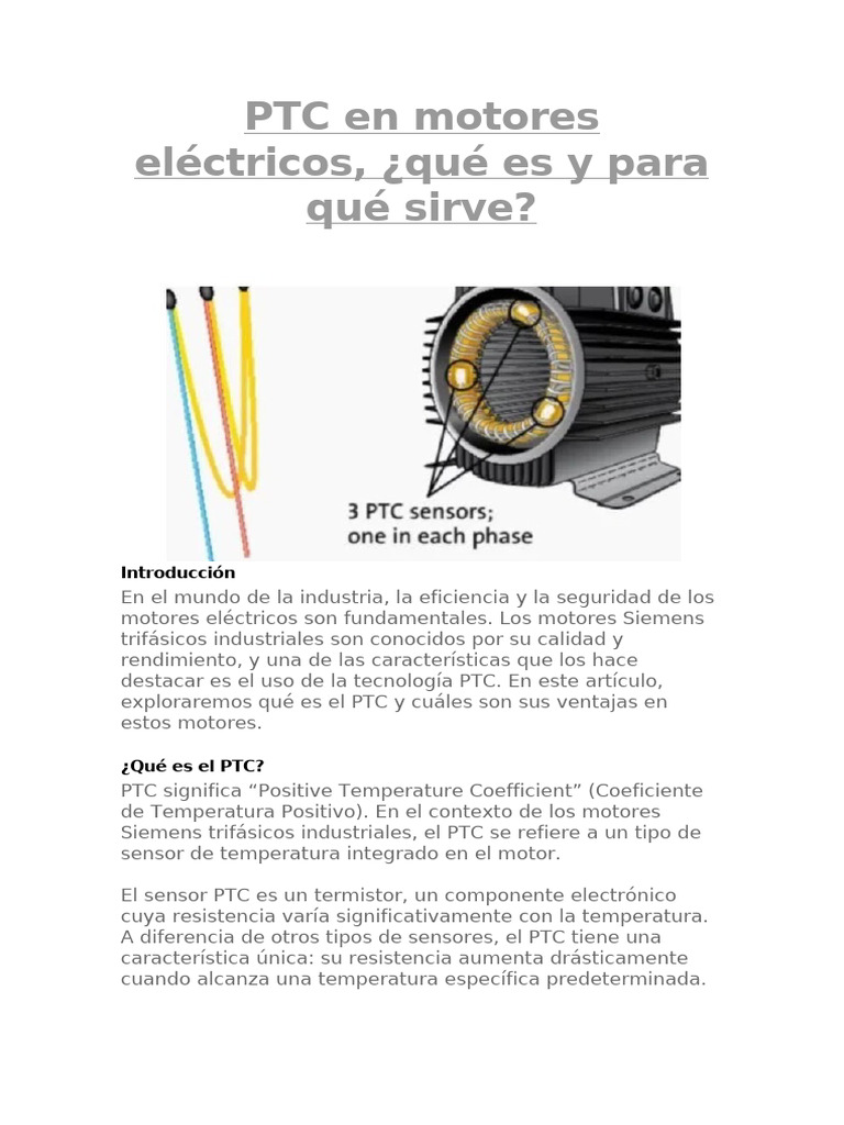 PTC en Motores: Protección Térmica Eficaz | PDF | Termostato | Resistor
