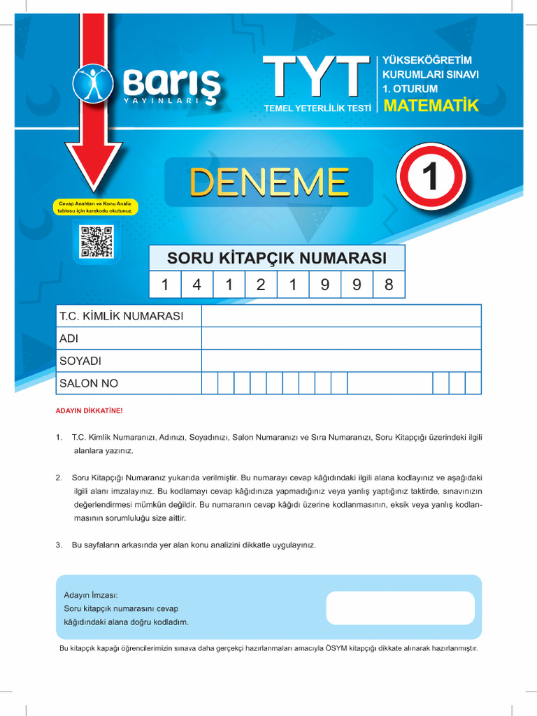 2025 Bariş Yayinlari Tyt Matemati̇k 8'li̇ Deneme PDF | PDF