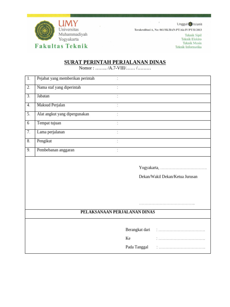 FORM SPPD Surat Permohonan Perjalanan Dinas | PDF