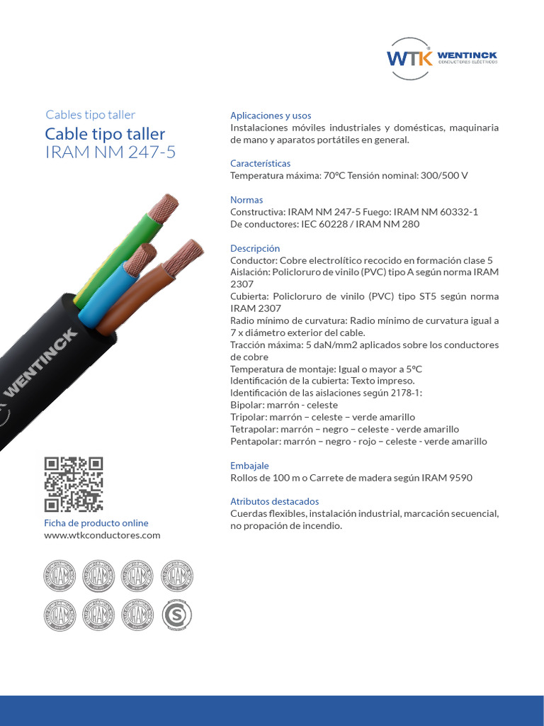 cable tipo taller IRAM NM 247-5 | PDF | Ingenieria Eléctrica | Electromagnetismo