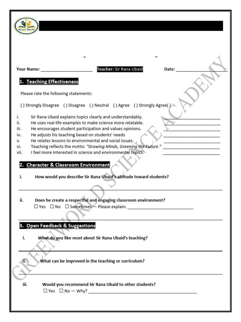 Student Feedback for Teaching Improvement | PDF
