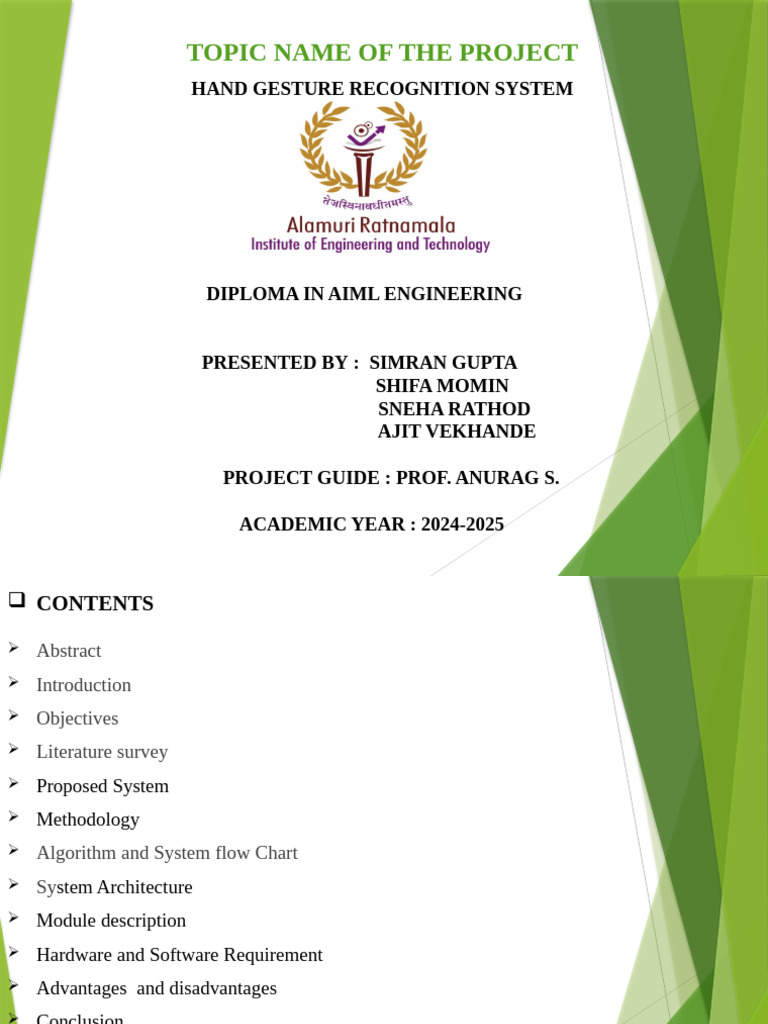 Major Project PPT Format (1) Hand Gesture Recognition | PDF | Augmented Reality | Computer Vision