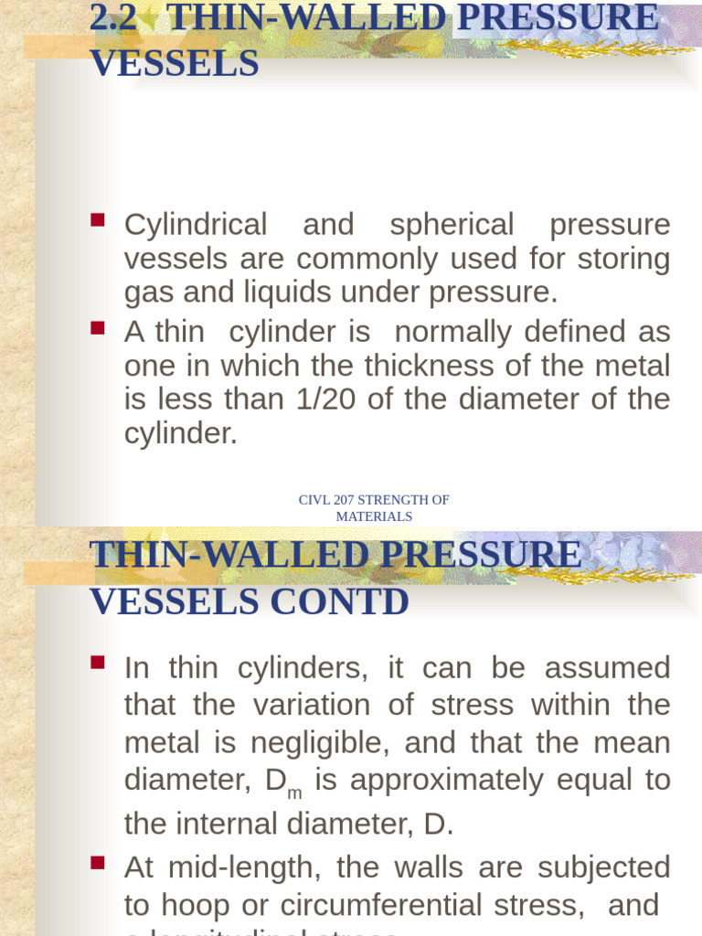 Hoop Stress in Thin-Walled Vessels | PDF | Strength Of Materials ...