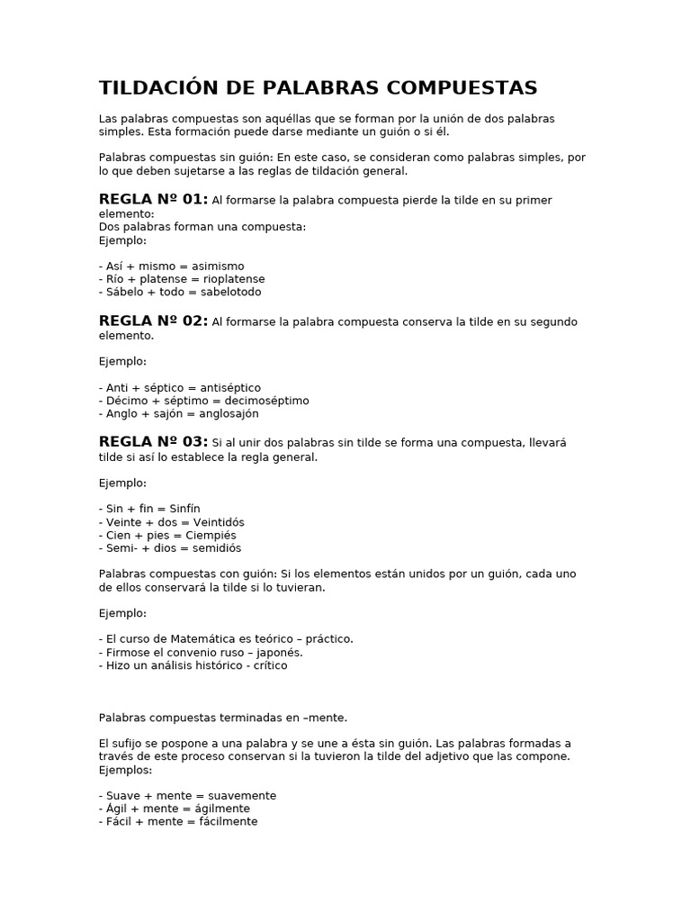 Acentuación de Las Palabras Compuestas | PDF | Morfología Lingüística ...