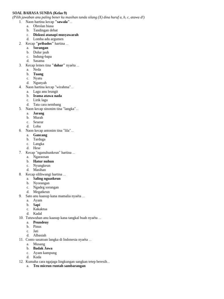 Soal Bahasa Sunda Kelas 9 | PDF