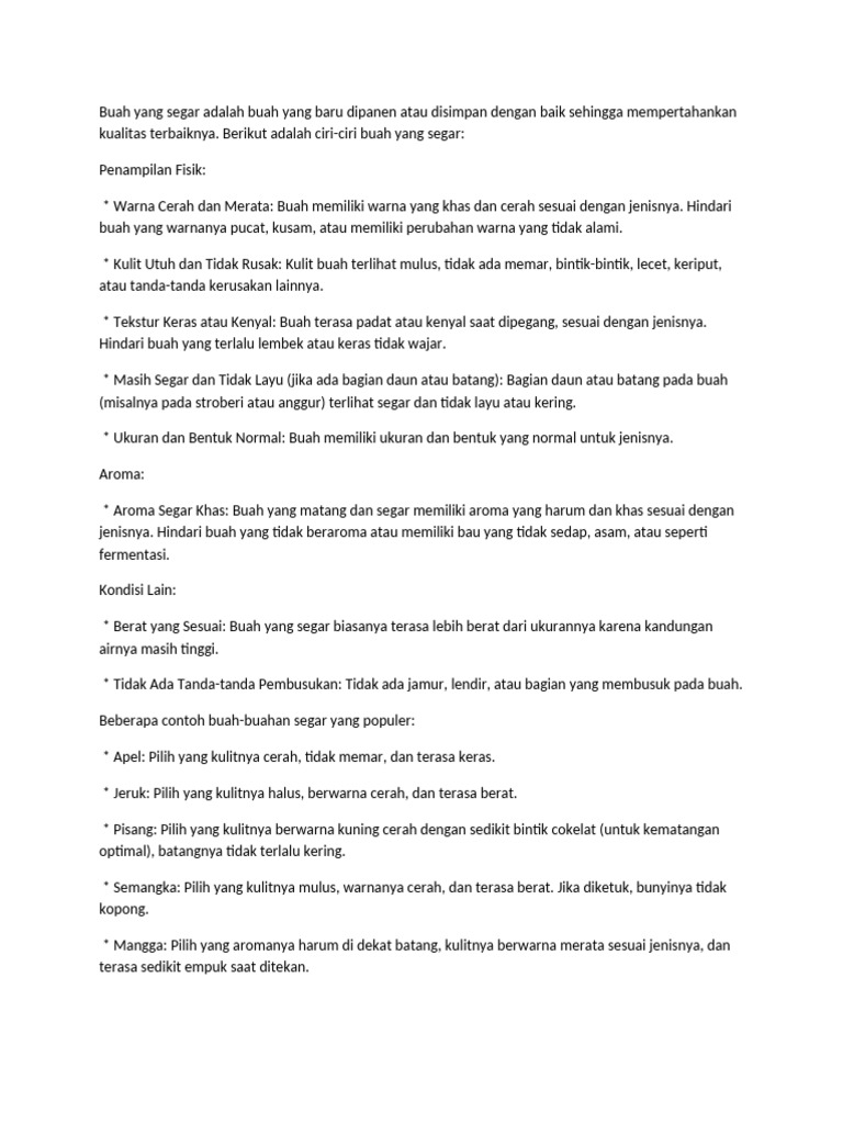 Ciri-Ciri Buah Segar dan Berkualitas | PDF
