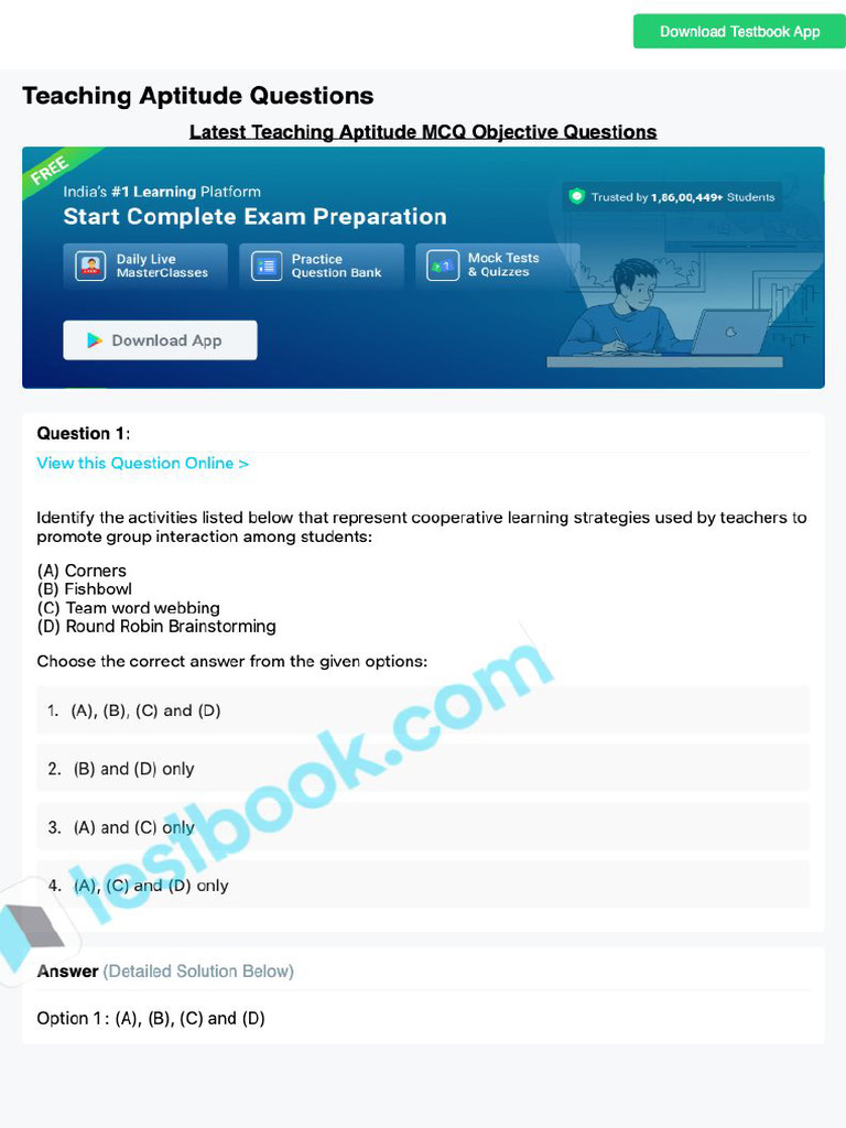 Mcq on Teaching Aptitude 5eea6a0a39140f30f369db4a | PDF