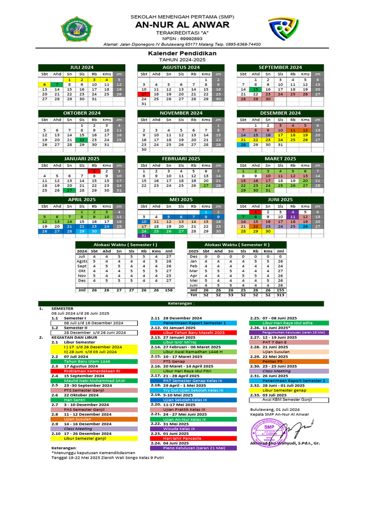 Kaldik SMP An-Nur Al Anwar 2024-2025 - Revisi 2 | PDF