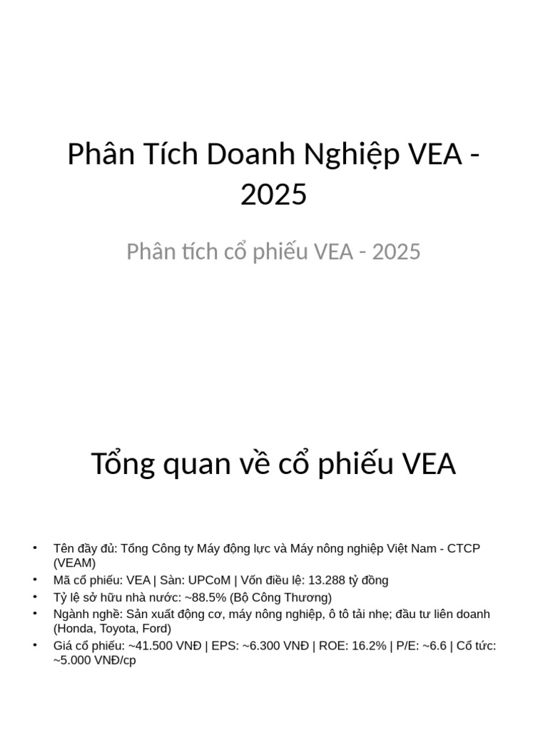Phan Tich Co Phieu VEA 2025 | PDF