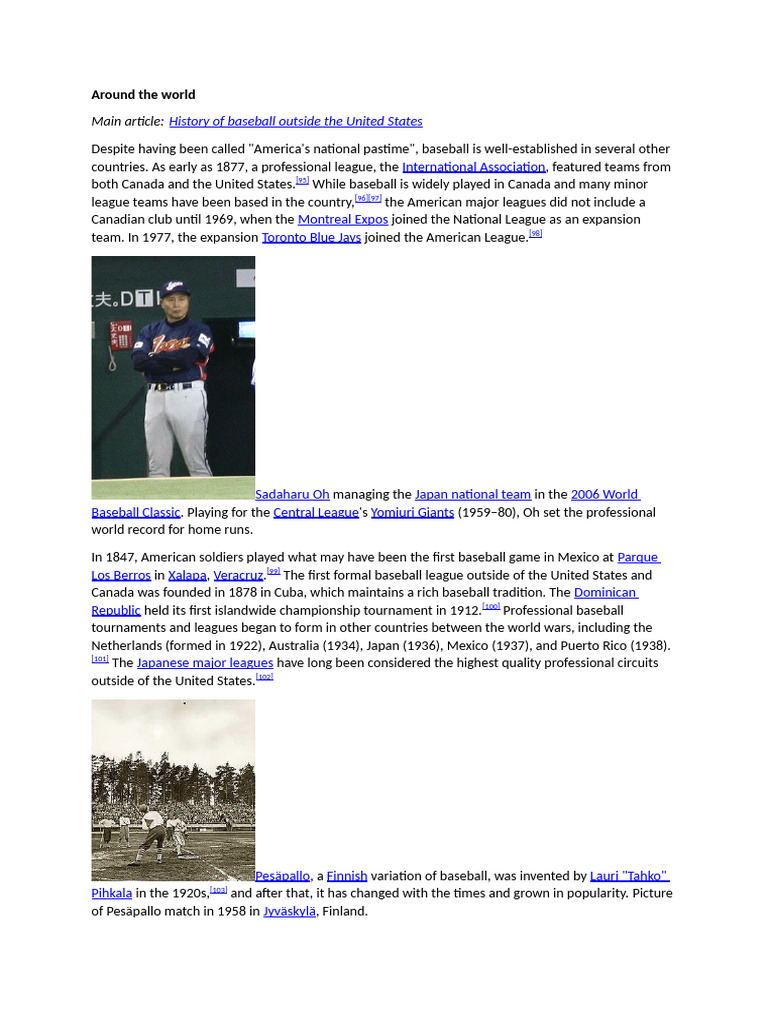History of Baseball Outside The United States: Main Article | PDF ...
