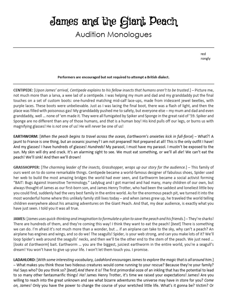 James and the Giant Peach Audition Monologues | PDF