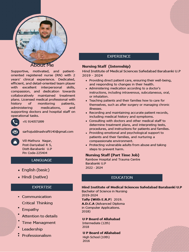 Sarfrajuddin Ashraf - CV-2 | PDF | Nursing | Patient