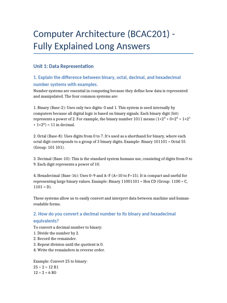 Computer Architecture Fully Explained Answers | PDF | Computer Data Storage | Central Processing ...