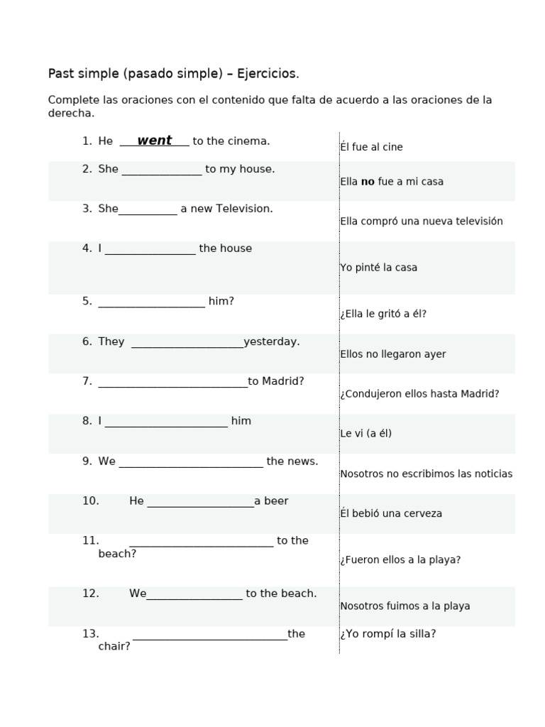 Past Simple - Ejercicios | PDF