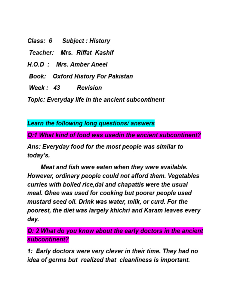 Class 6 History Week 43 | PDF